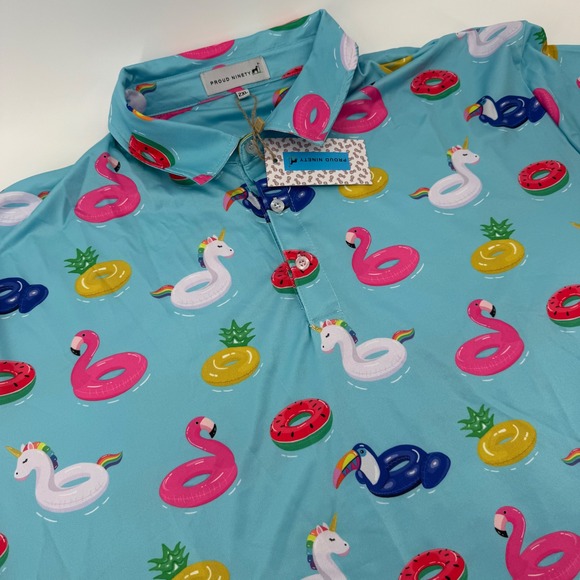 Shirts | Proud Ninety Mens 2xl Blue Tropical Pool Float Print Golf Polo ...